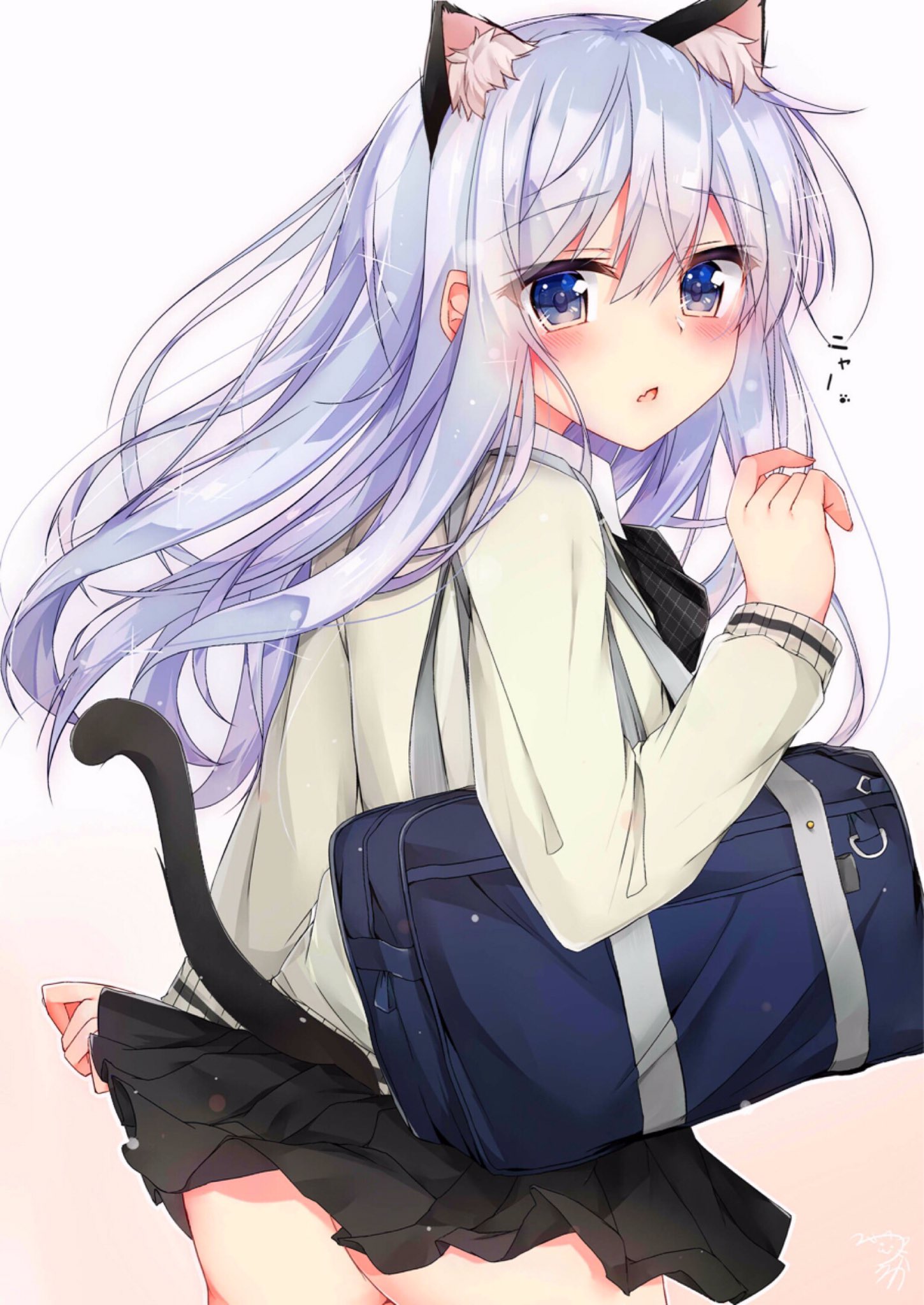 Safebooru - 1girl animal ears bag black skirt blue eyes cat ears cat tail eyebrows eyebrows ...